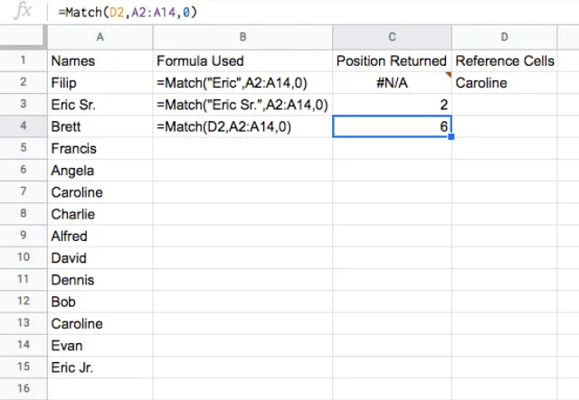 How to use the MATCH function in Google Sheets - Sheetgo
