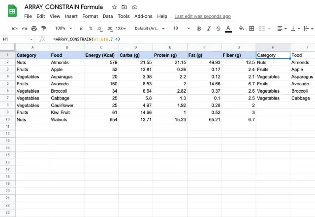 How to use the ARRAY_CONSTRAIN formula in Google Sheets - Sheetgo