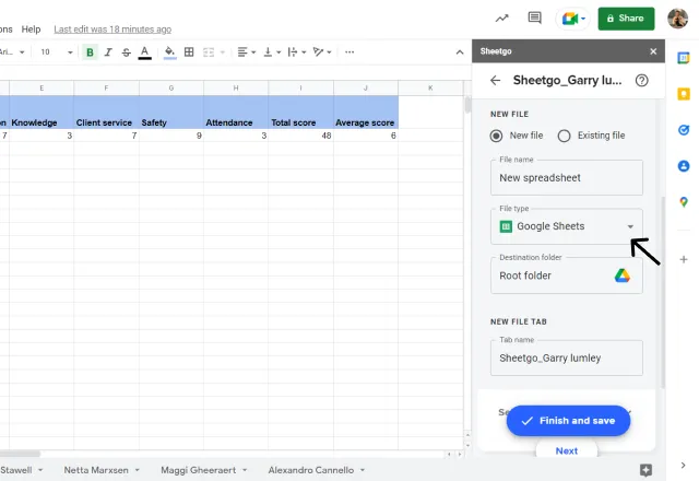 Export data from Google Sheets - Sheetgo